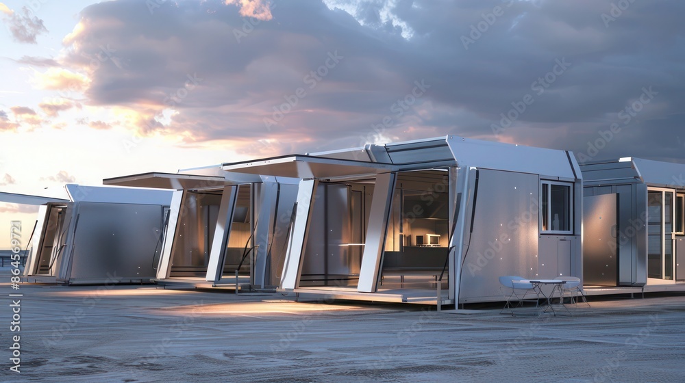 set of lightweight and collapsible emergency housing units made from ...