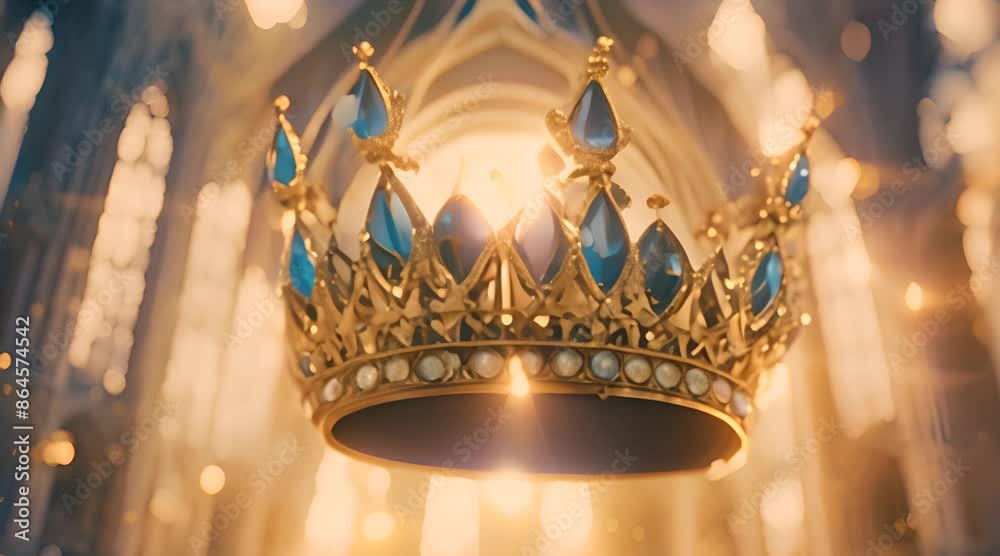 A gold royal king queen coronation crown with jewels and diamonds ...