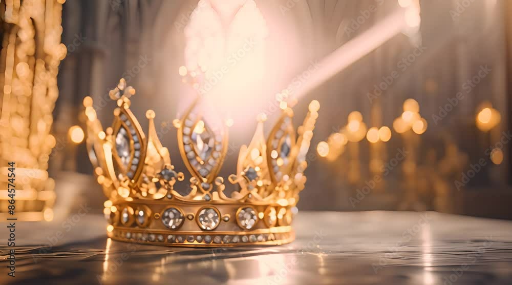 A gold royal king queen coronation crown with jewels and diamonds ...