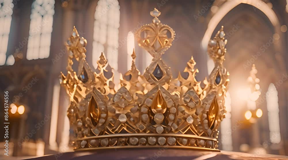A gold royal king queen coronation crown with jewels and diamonds ...