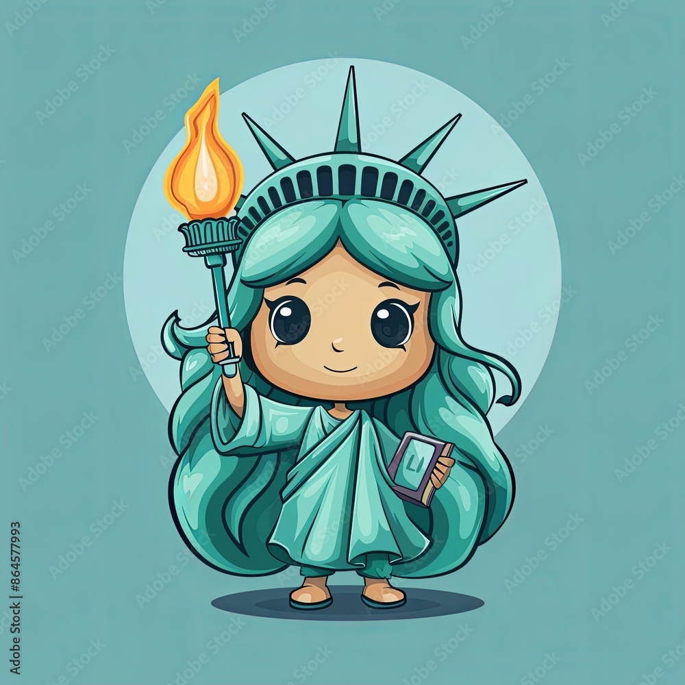 Cute cartoon illustration of the Statue of Liberty holding a torch and ...