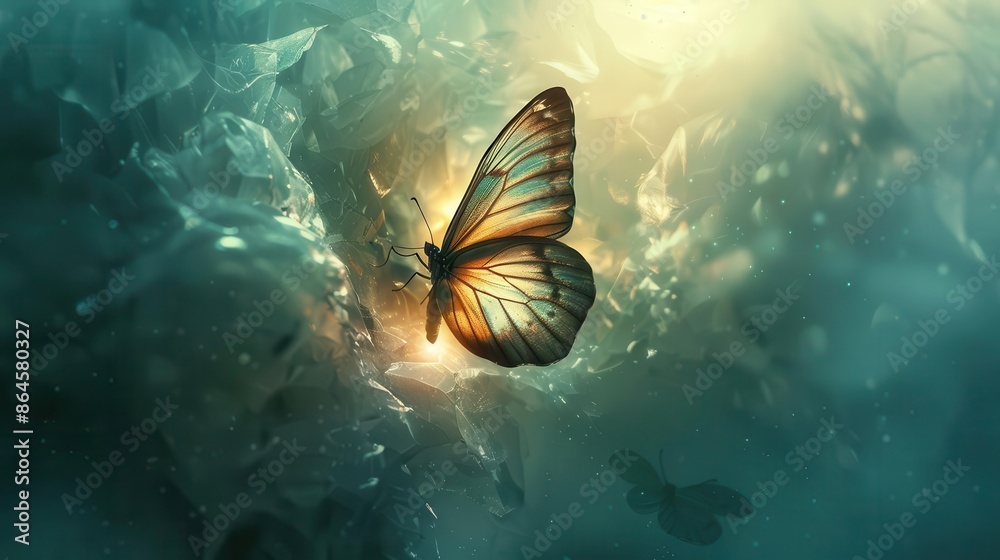 ethereal butterfly emerging from a crystalline cocoon iridescent wings ...