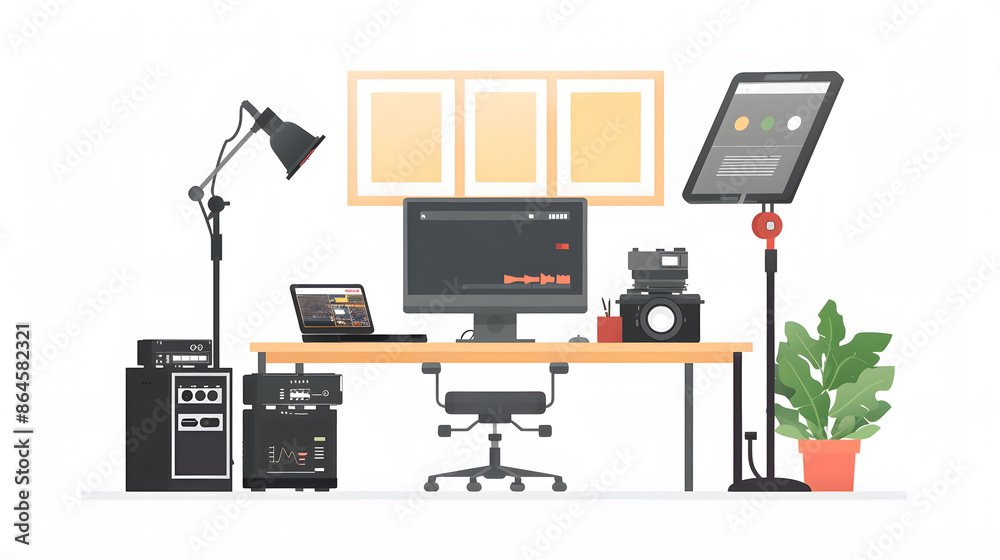 content creator desk in the house studio to make video vlog and sound ...