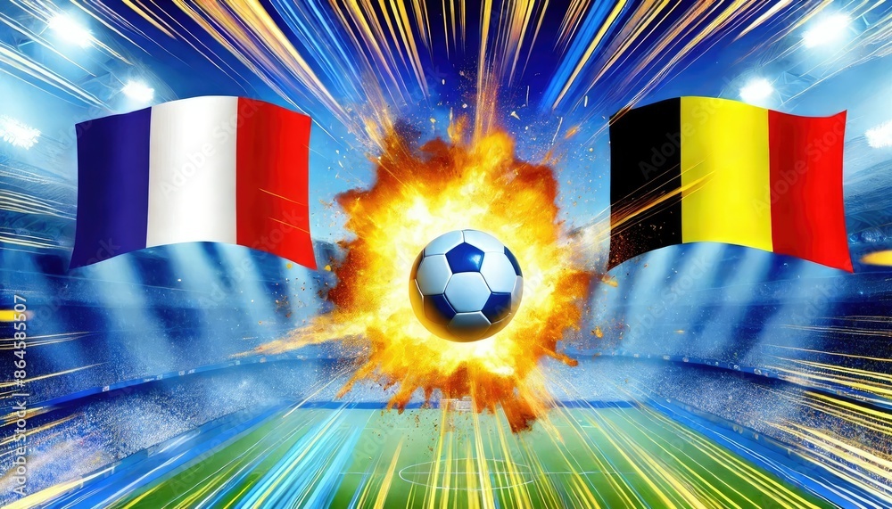 France vs Belgium football match, French flag, Belgian flag, soccer ...