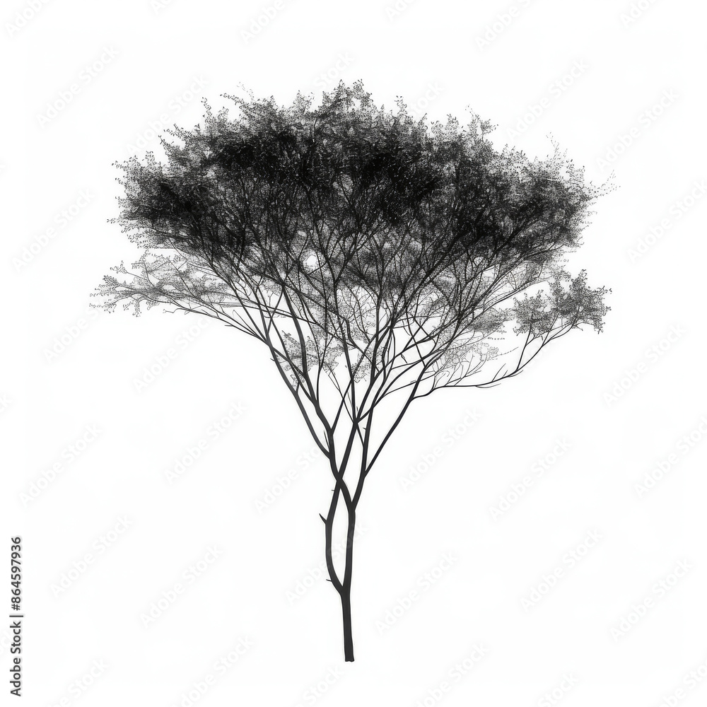 Simple vector graphic of an acacia tree in solid black on a white ...