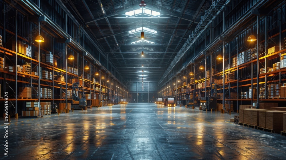 Background image of spacious industrial warehouse interior with high ...