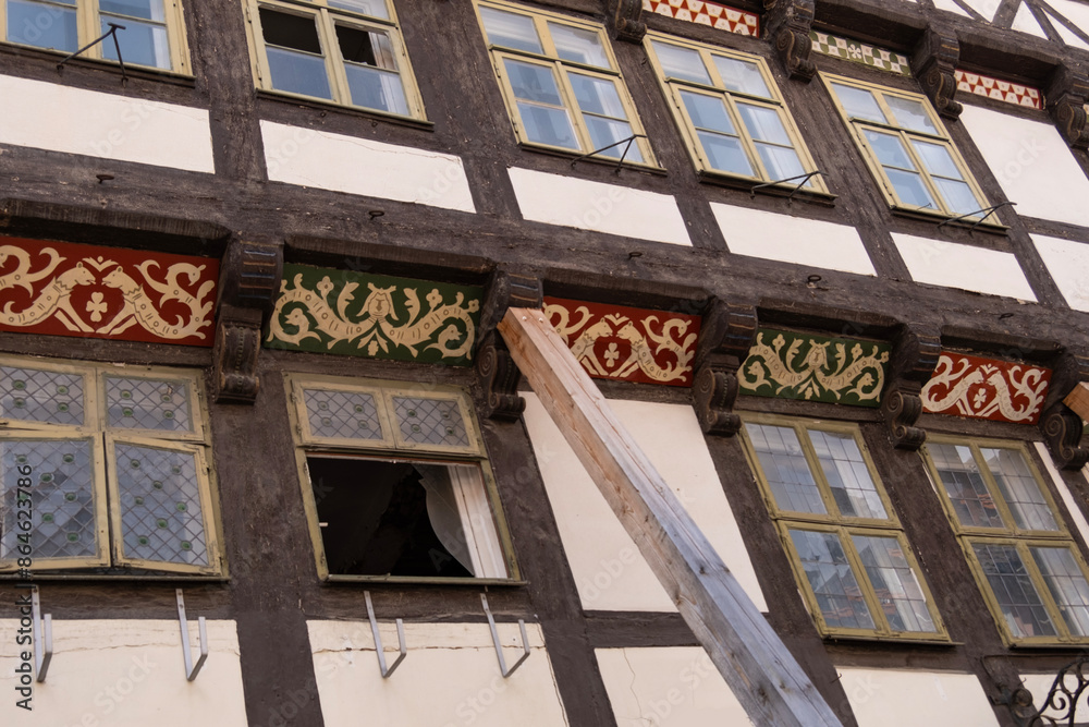 fragments old house, medieval building 13th century in European city ...