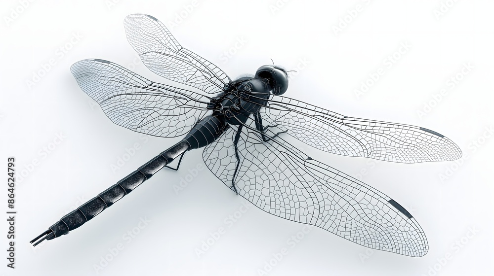 3. Produce a visually captivating depiction of a dragonfly, emphasizing ...