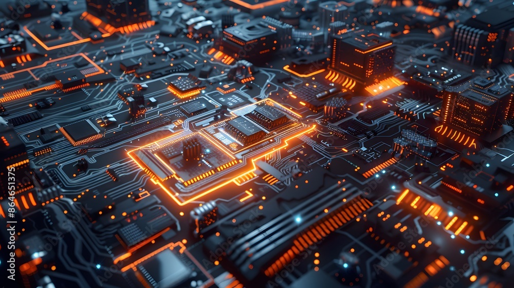 Ai computer data center render, Cyberpunk AI Circuit board, Technology ...