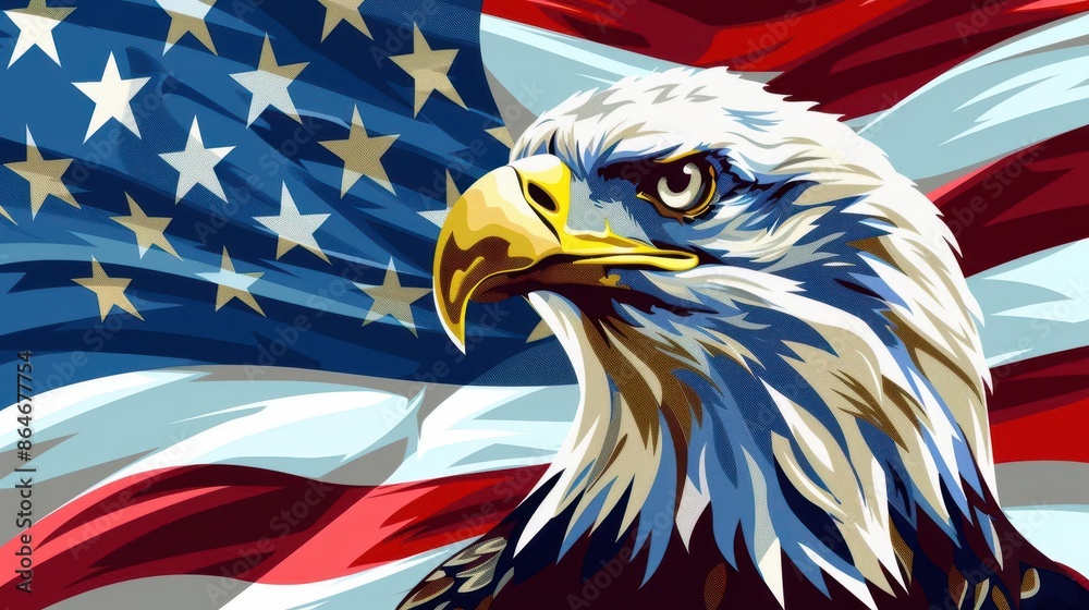 majestic bald eagle superimposed on waving american flag patriotic ...