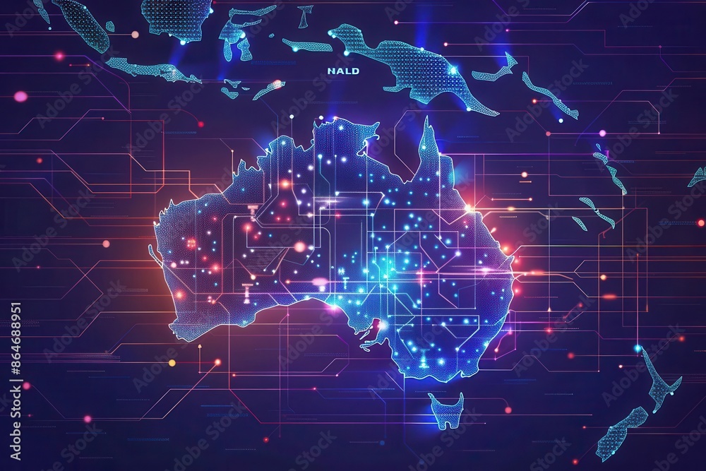 digital map of australia with global network connections data transfer ...