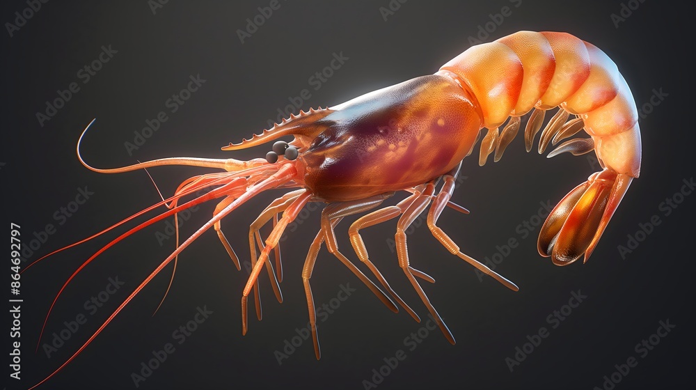 2. Create a high-definition illustration of a prawn, featuring its full ...