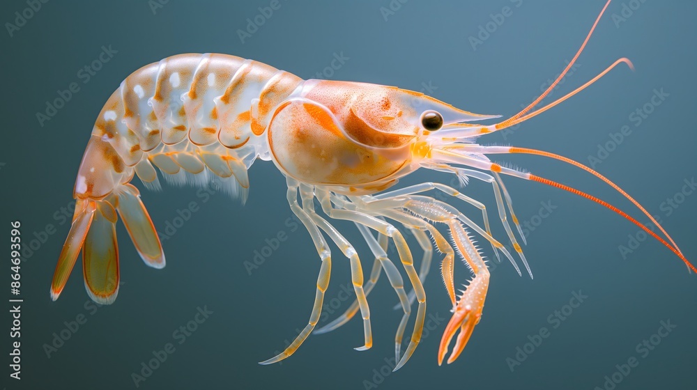 2. Produce a high-definition illustration of a shrimp, featuring its ...