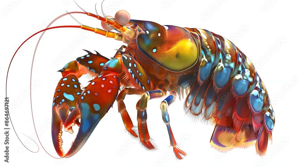 1. Render a detailed image of a mantis shrimp's entire body, isolated ...