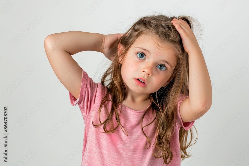Confused Little Girl with Long Hair and Blue Eyes Making a Face, Isolated on White Background ...