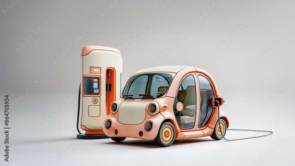 plasticine art style with pastel colour, charging battery of a EV car ...