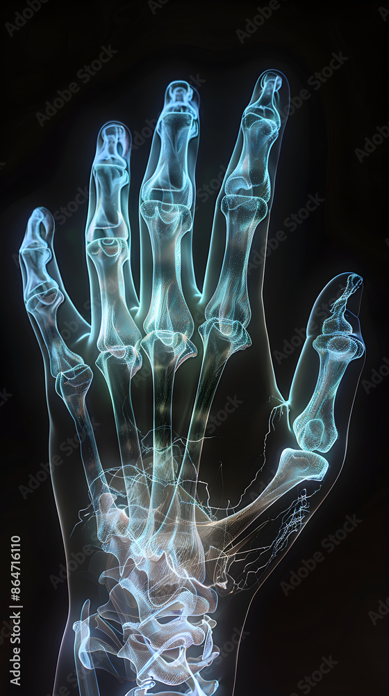 In-Depth Exploration of Human Anatomy: X-Ray Effect Overlay Revealing Intricate Details of Hand ...