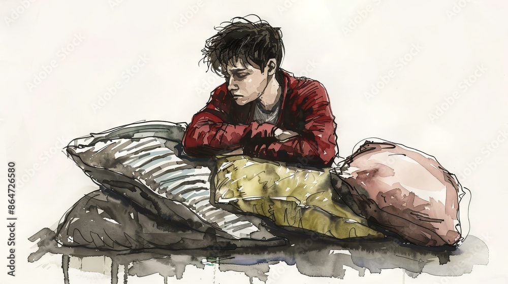 Homeless youth, watercolor illustration. Watercolor illustration of a ...
