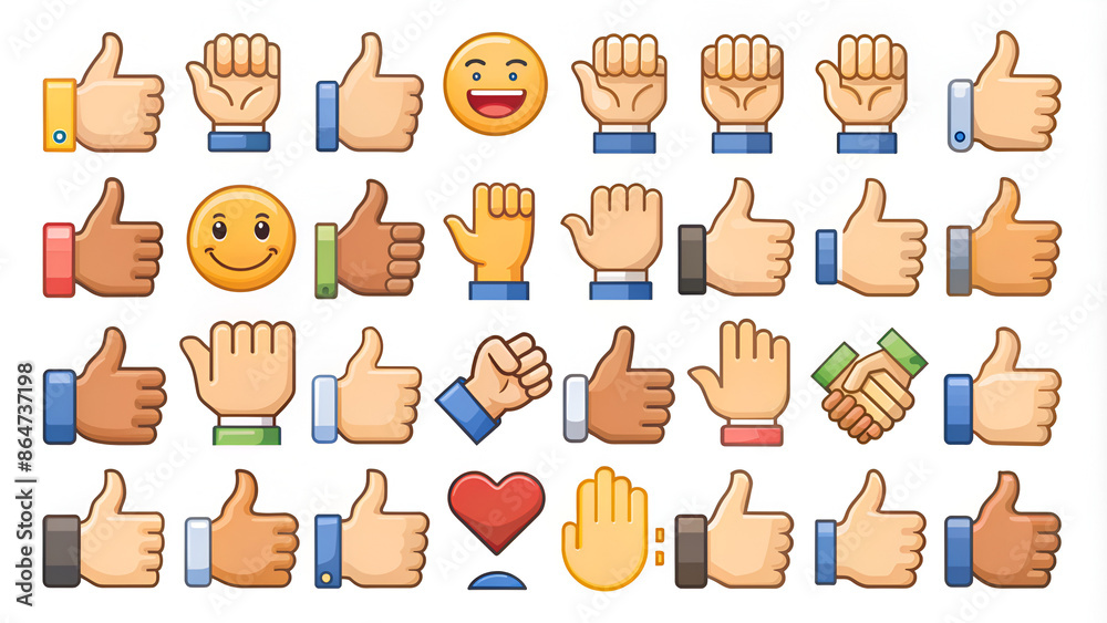 All type of hand emojis, gestures, stickers, emoticons flat ...