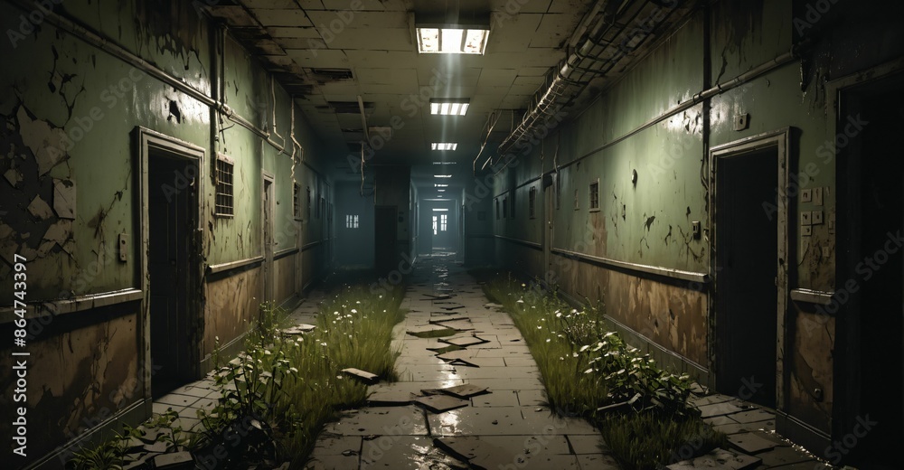 abandoned building hallway hall in mental asylum hospital apartment ...