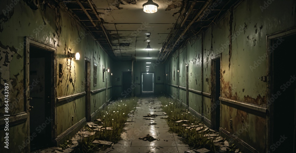 abandoned building hallway hall in mental asylum hospital apartment ...