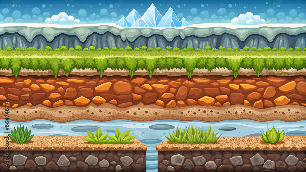 Cut ground layer for game ui platform design. Cartoon vector set of ...