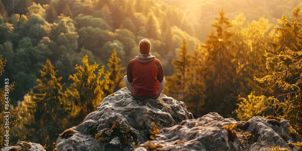 Person finding peace in nature through meditation embodying ...