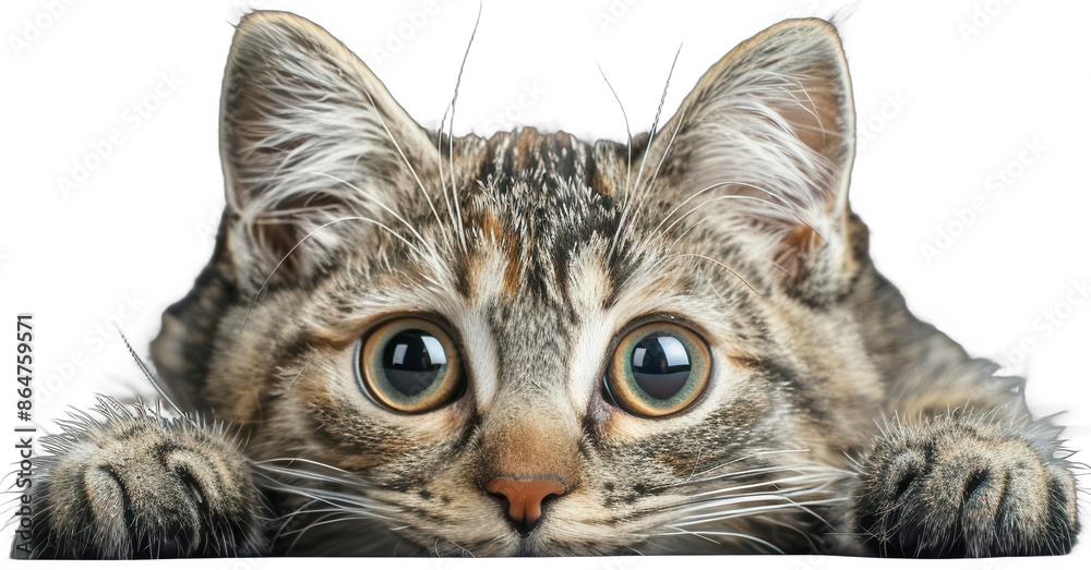 cat with big eyes looking over a table, transparent background png ...