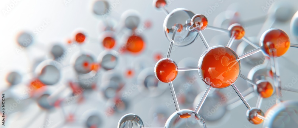 Abstract representation of molecular structure with red and silver ...