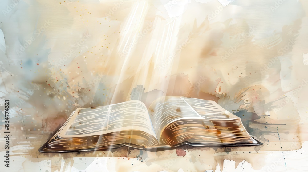 Biblical Illustration of Open Bible with Rays of Sunlight, Christian ...