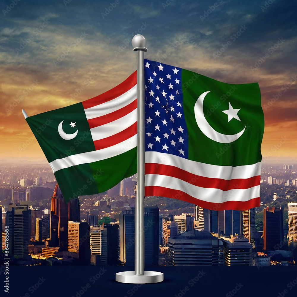 USA vs pakistan flag, world map and building skyline use for t20 ...