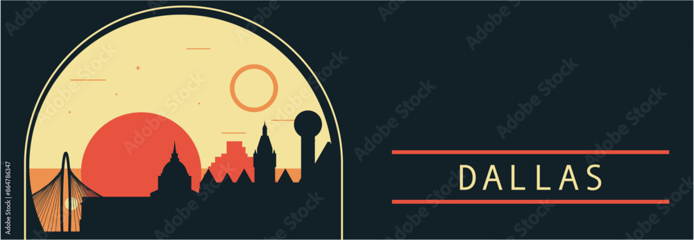 Dallas city retro style vector banner with skyline, cityscape. USA ...