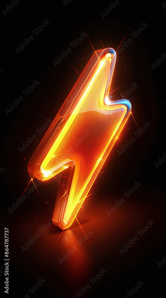 glowing yellow lightning bolt with a frosted, translucent look. The ...