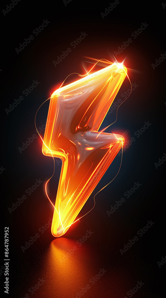 glowing yellow lightning bolt with a frosted, translucent look. The ...