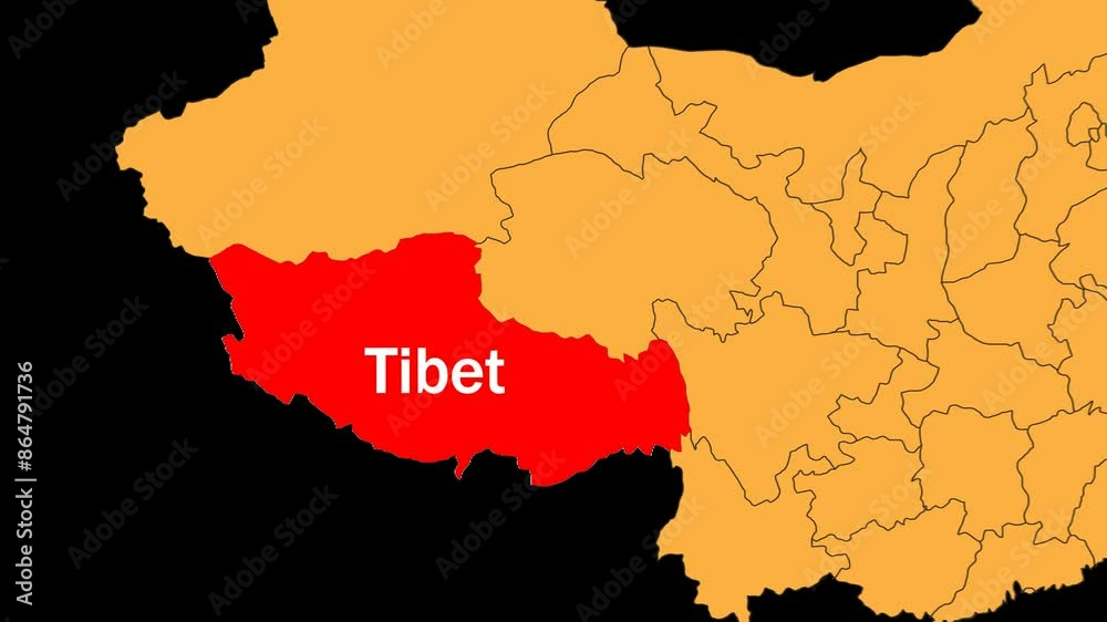 Tibet map animated video. Tibet location is highlighted on the China ...
