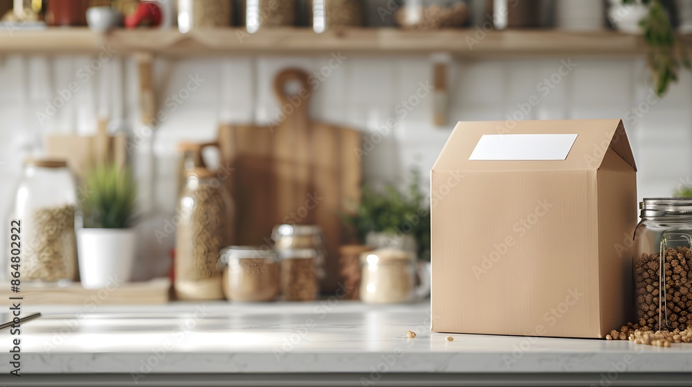 Foto de Blank Label Cereal Box: A cereal box with no label in a kitchen ...