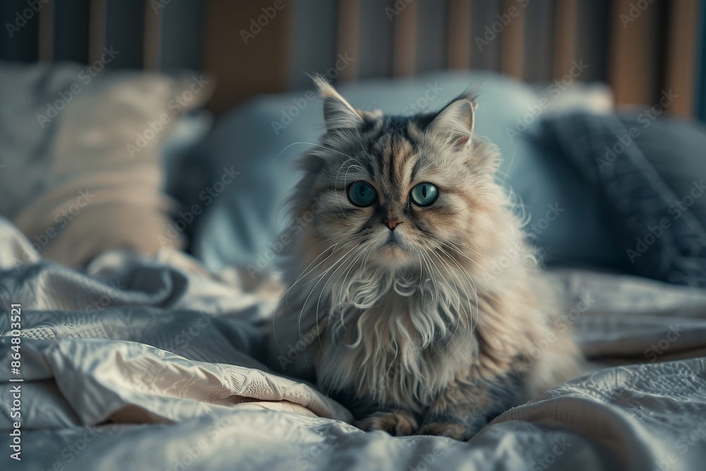 A full body photo of an extremely fluffy, dirty and smelly Persian cat ...