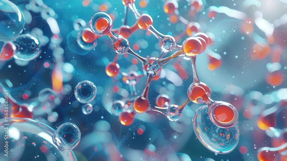 Microscopic illustration of molecules showing chemical bonds and atoms ...