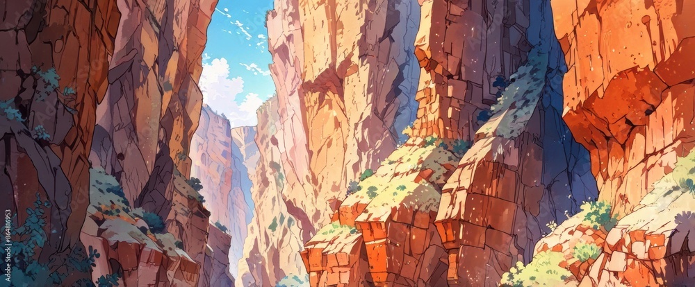 Majestic Rugged Canyon with Towering Rusty Walls. The rugged terrain ...