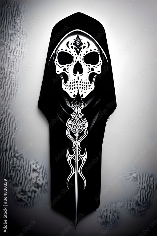 a medieval illustration, tattoo design, evil, death, grim reaper ...
