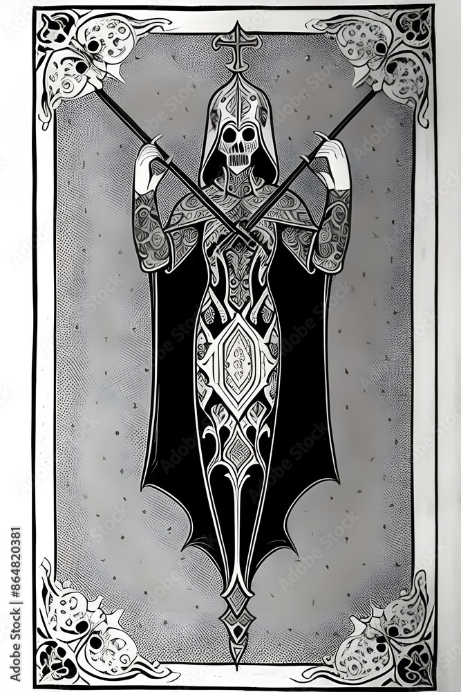 a medieval illustration, tattoo design, evil, death, grim reaper ...