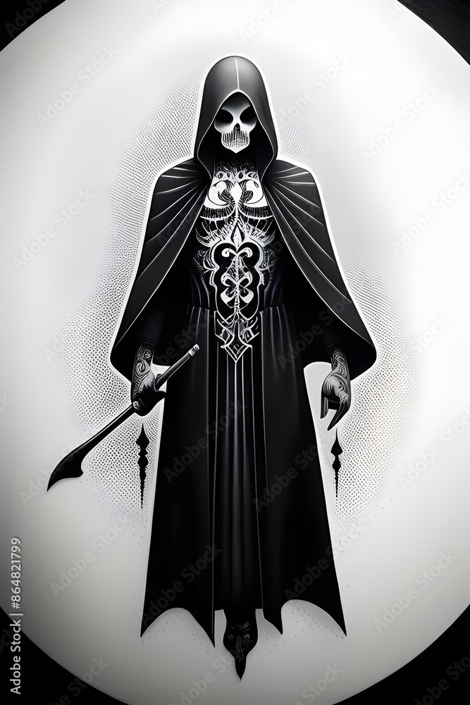 a medieval illustration, tattoo design, evil, death, grim reaper ...