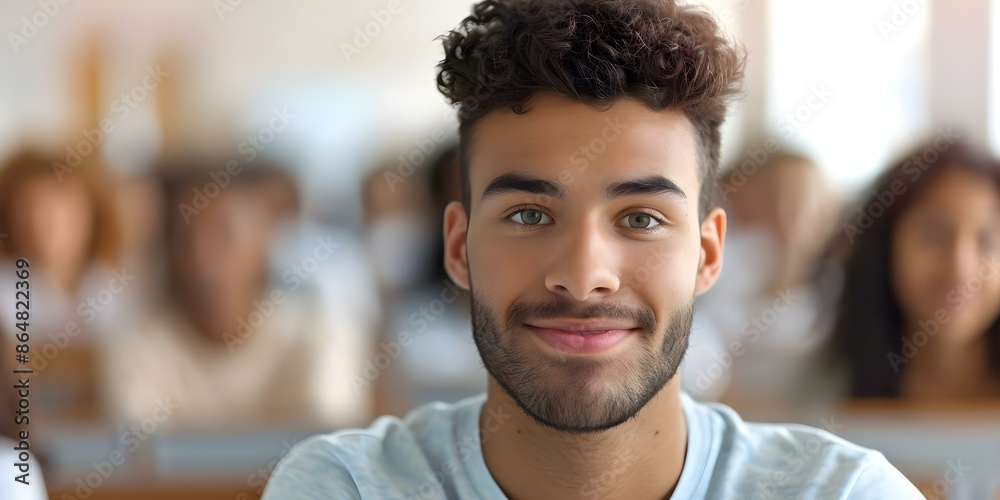 Happy college student in class making eye contact with camera. Concept ...