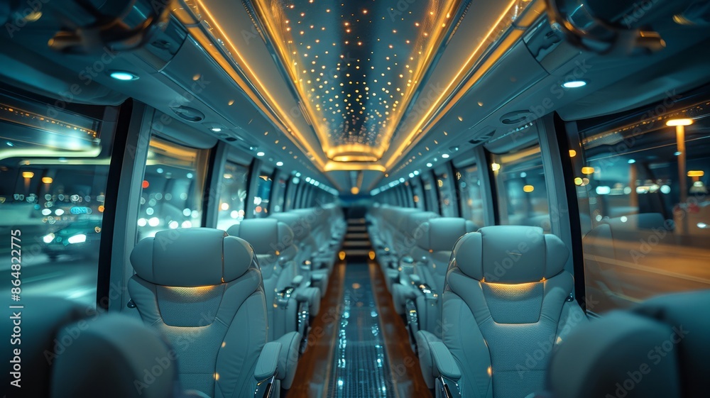 Luxurious modern bus interior with ambient lighting Stock Illustration ...