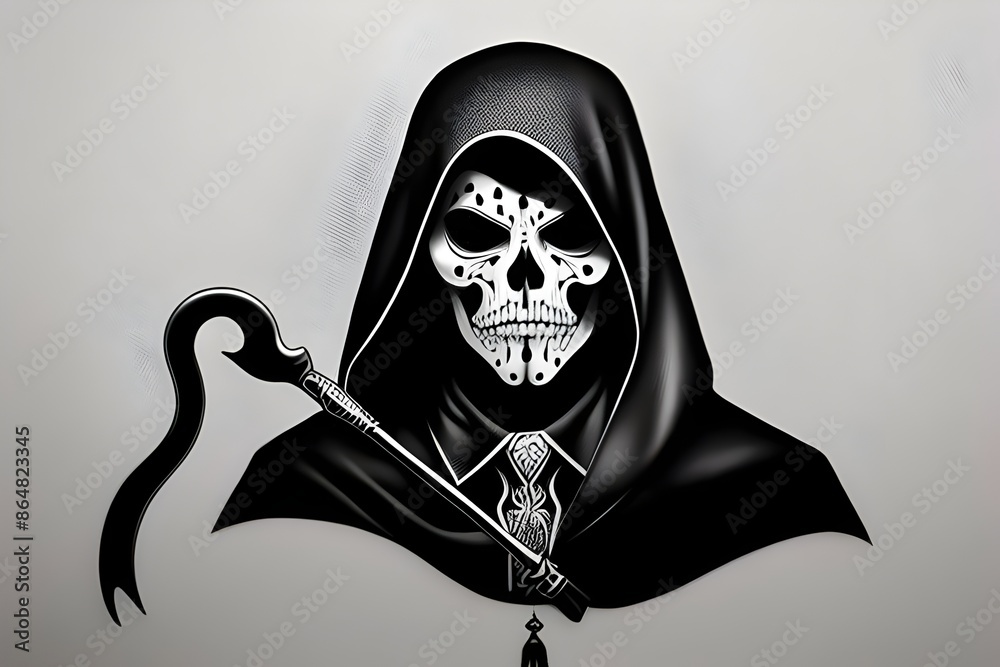a medieval illustration, tattoo design, evil, death, grim reaper ...