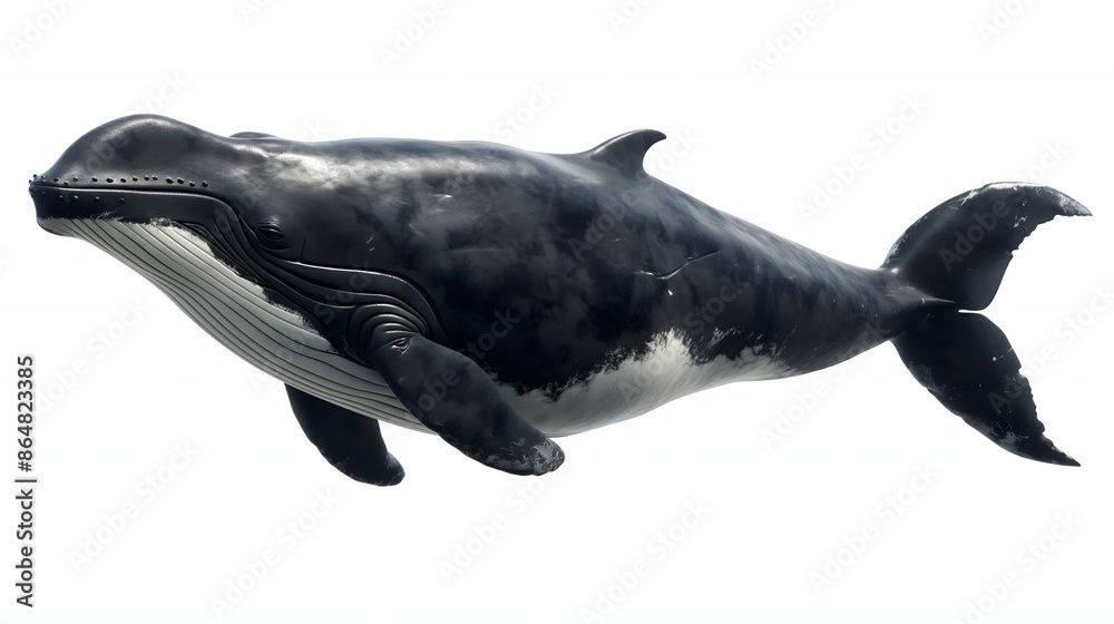 2. Create an isolated, white-background image of a bowhead whale ...