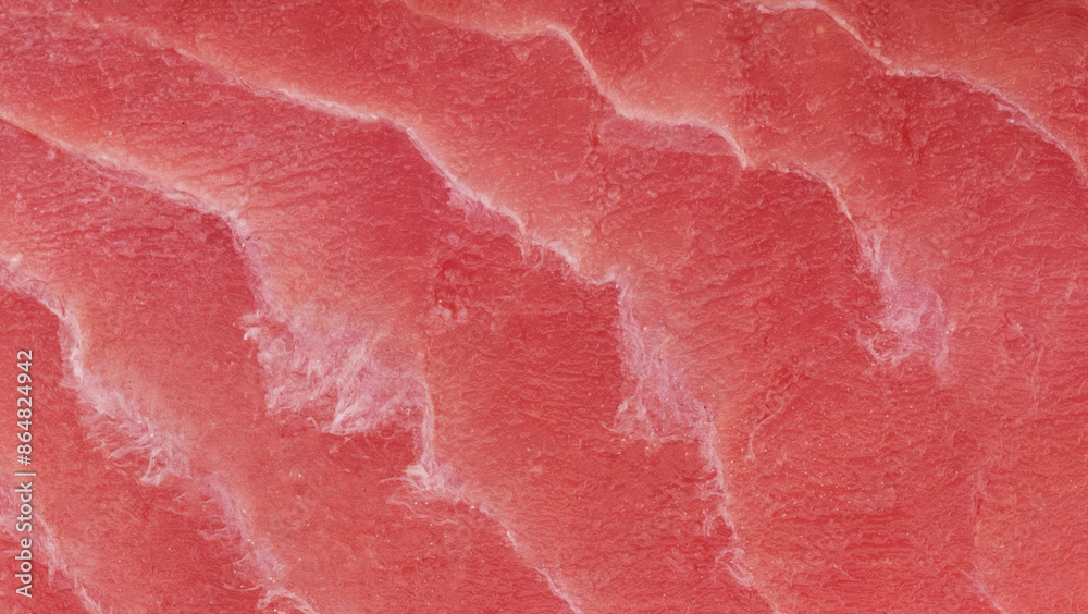 Macro shot yellow fin tuna steak background. Fresh rare steak close up ...