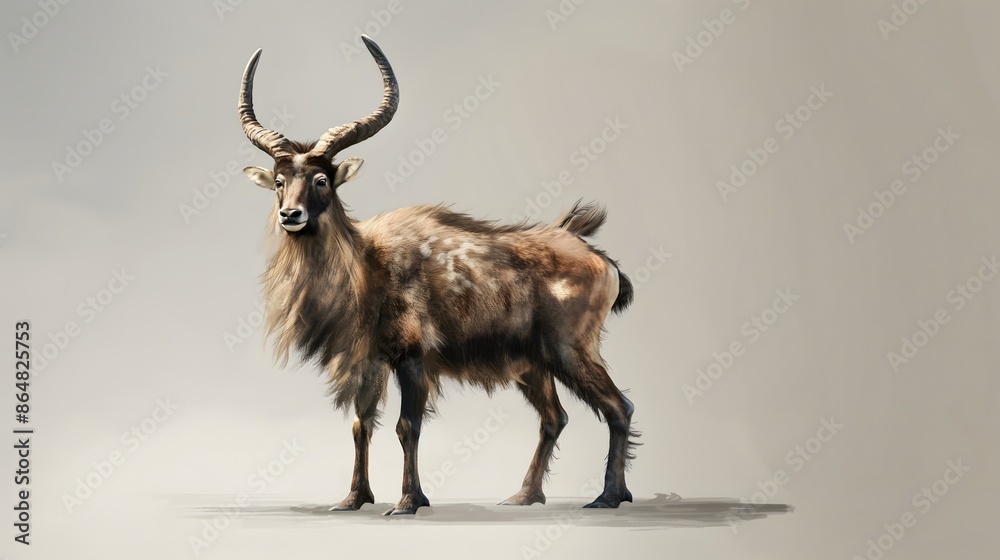 3. Produce an illustration of a markhor on a clear background ...