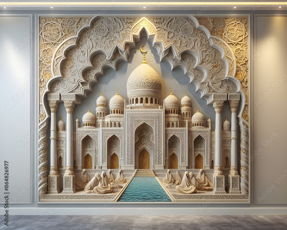 Beautiful mosque 3d relief wallpaper. Mural wallpaper. Wall art Stock ...