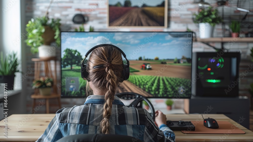 Gamer playing pc game with racing wheel controller. Stock Photo | Adobe ...